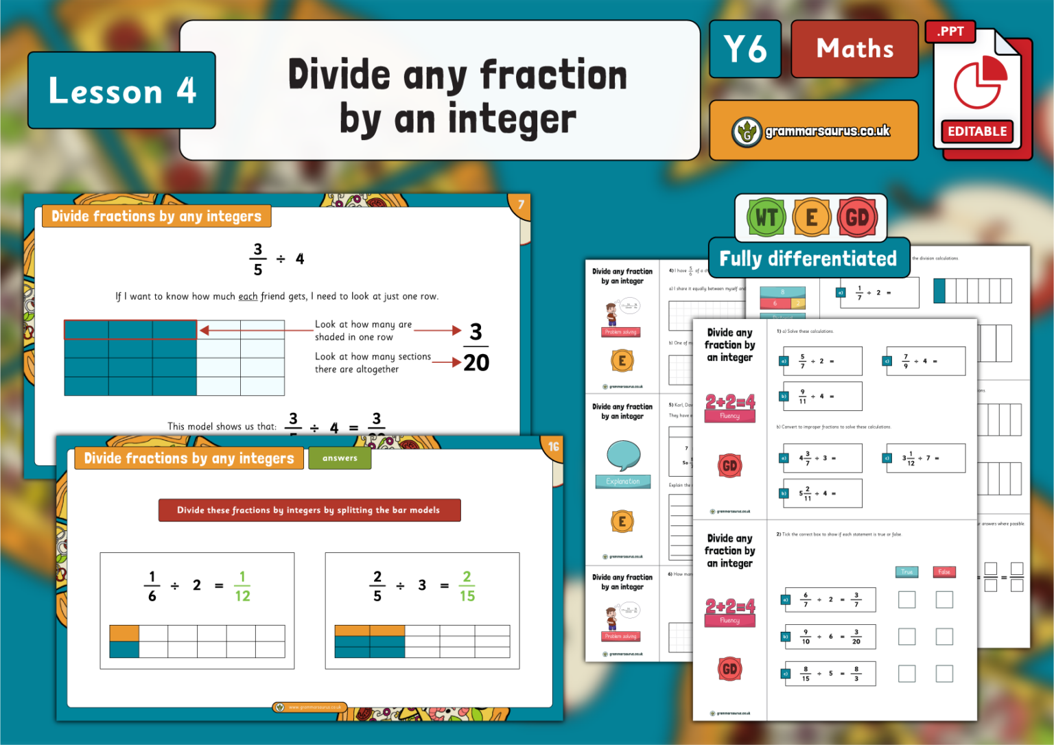 Year 6 Fractions B - Divide any fraction by an integer - Lesson 4 ...