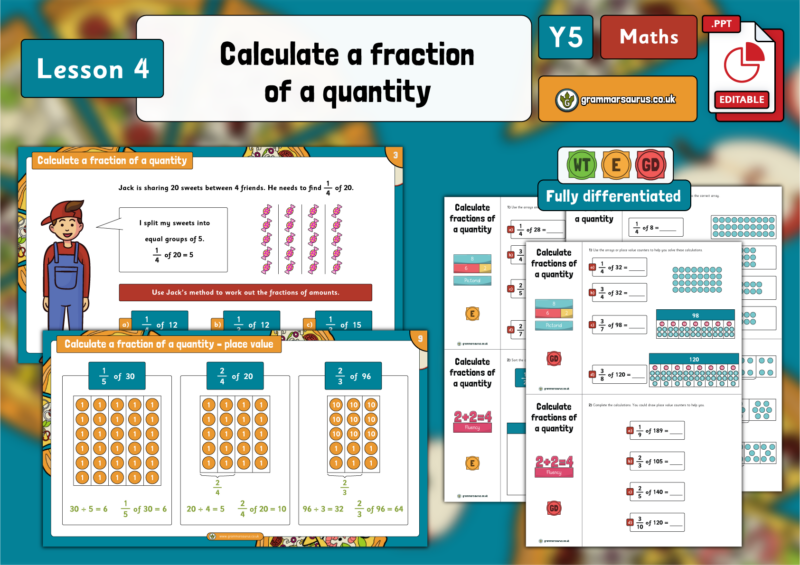 Year 5 Fractions - Calculate a fraction of a quantity - Lesson 4 ...