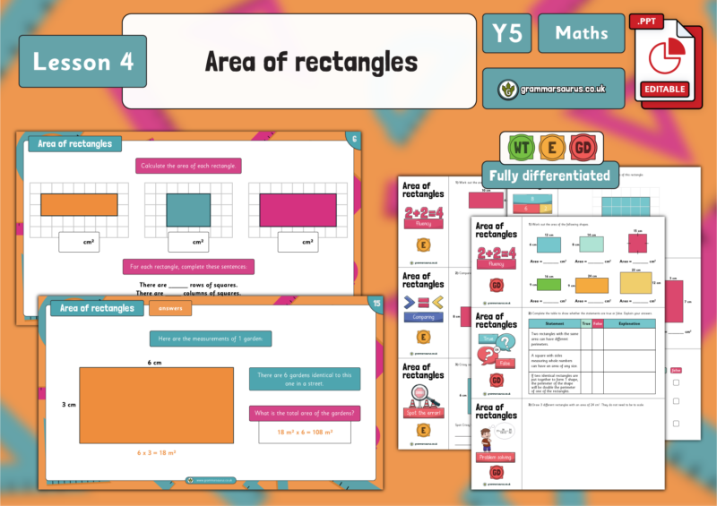 Year 5 Perimeter and Area - Area of rectangles - Lesson 4 - Grammarsaurus