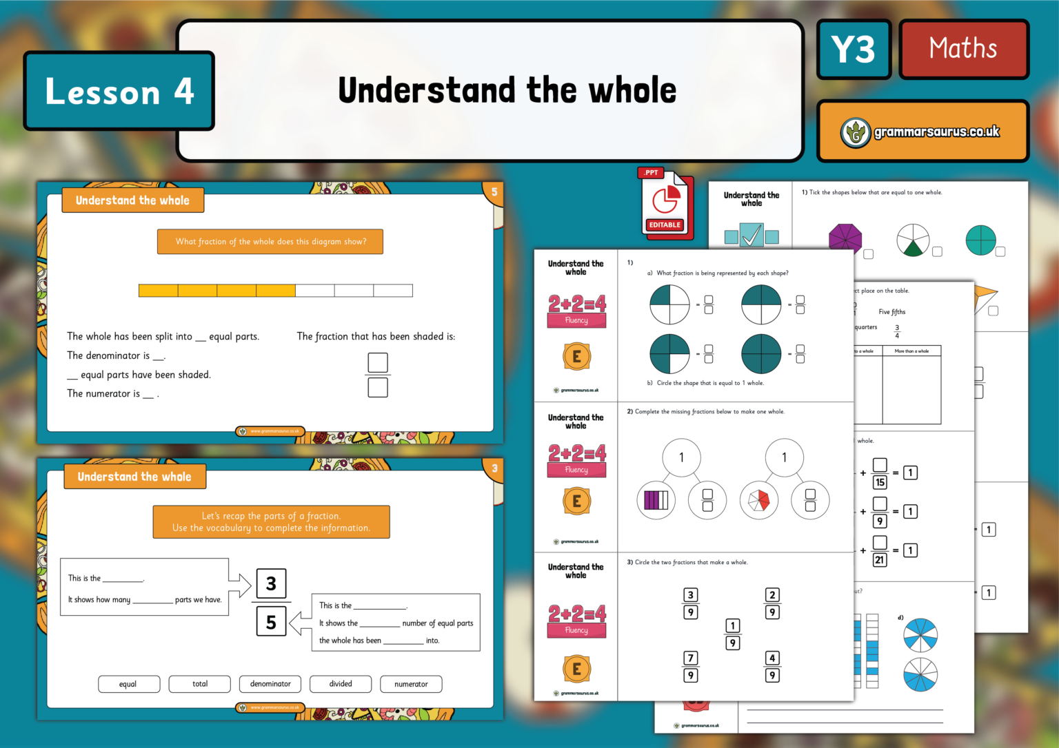Year 3 Fractions - Understand the whole- Lesson 4 - Grammarsaurus