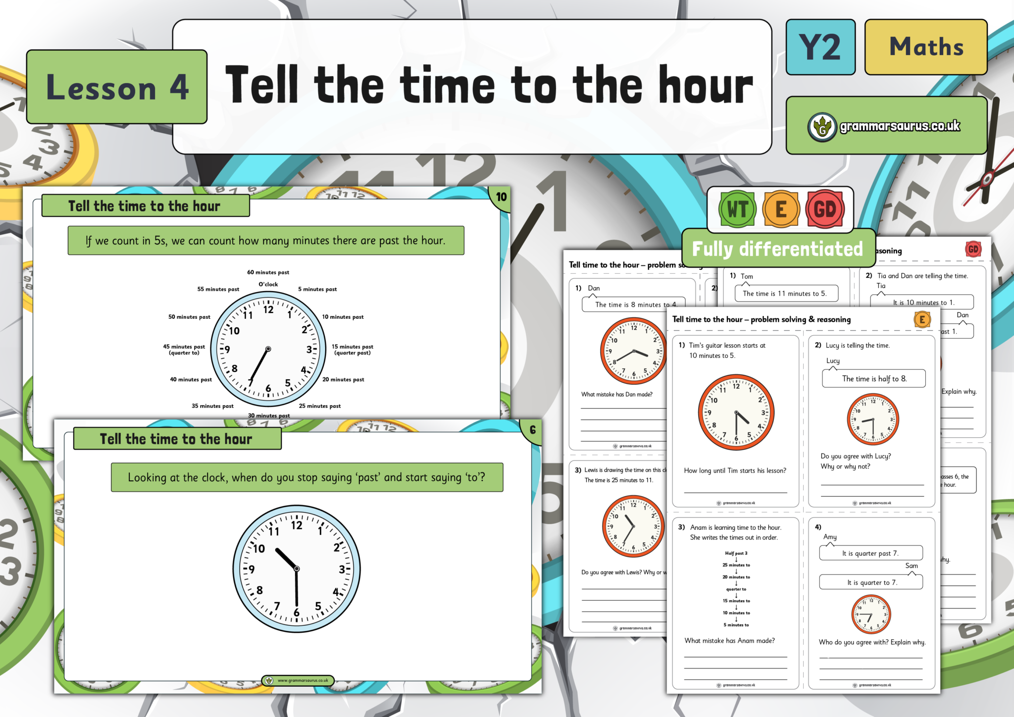 Year 2 Time – Tell the time to the hour – Lesson 4 - Grammarsaurus
