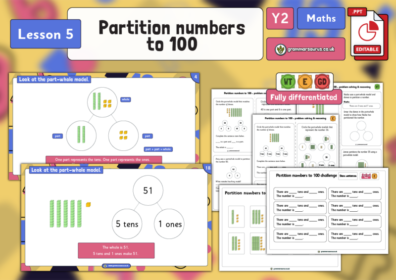 Year 2 Place Value – Partition numbers to 100 – Lesson 5 - Grammarsaurus