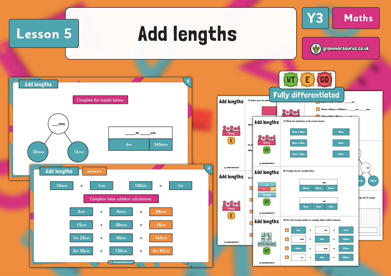 Year 3 Length and Perimeter - Add Lengths - Lesson 5 - Grammarsaurus