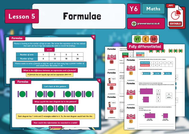 Year 6 Algebra - Formulae - Lesson 5 - Grammarsaurus
