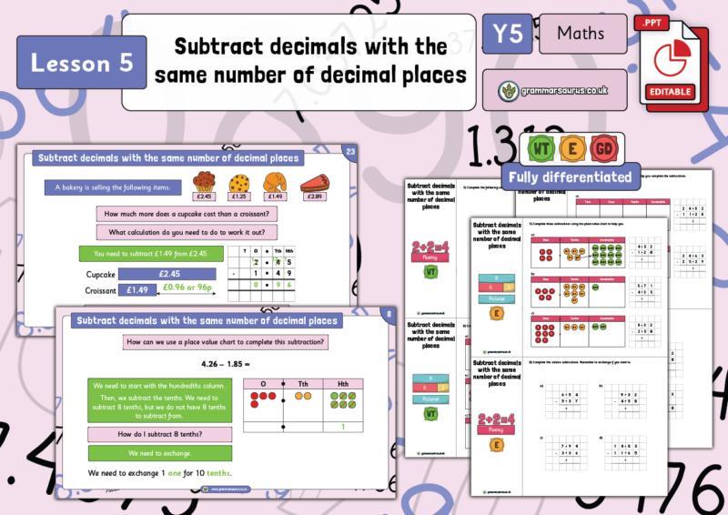 Year 5 Decimals (part 2) -Subtract decimals with the same number of ...