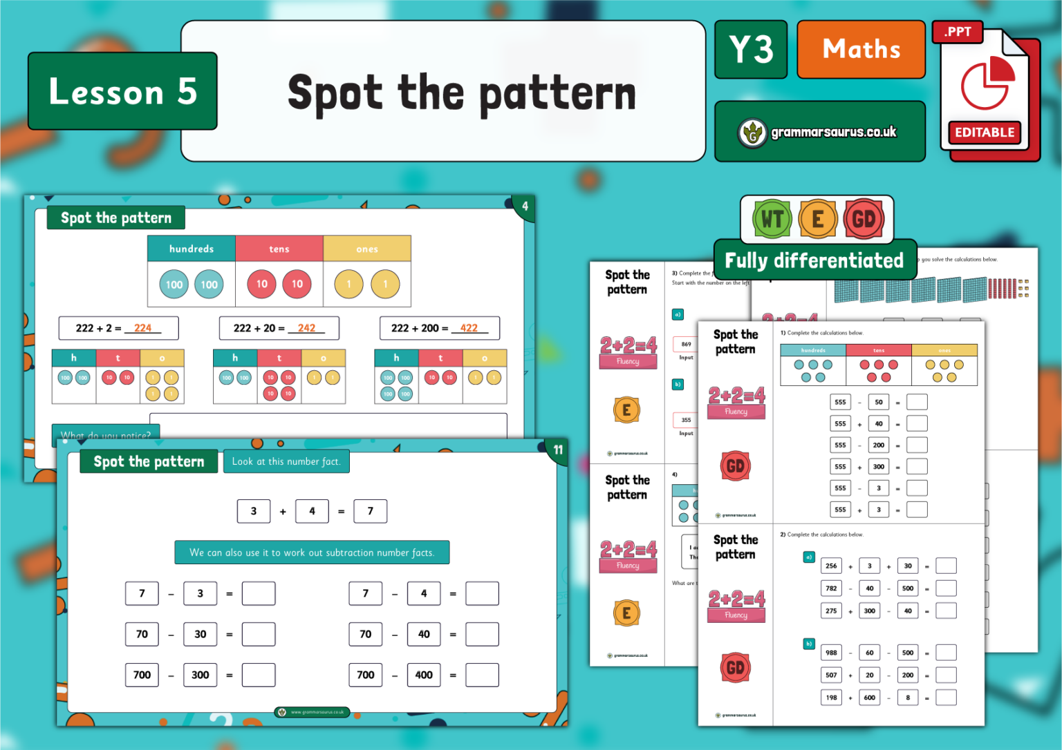 Year 3 Addition and Subtraction - Spot the pattern - Lesson 5 ...