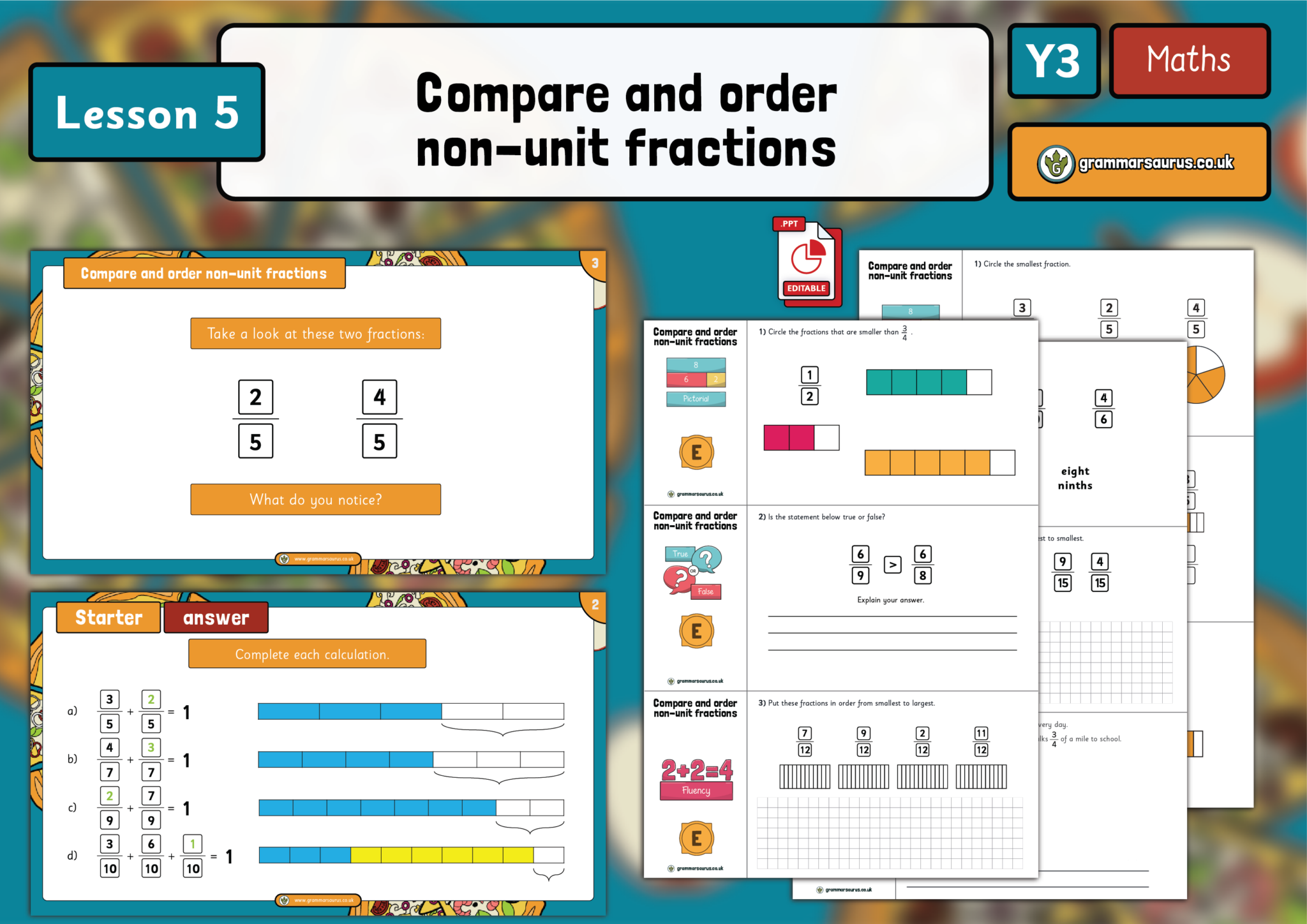 Year 3 Fractions Compare And Order Non Unit Fractions Lesson 5 Grammarsaurus