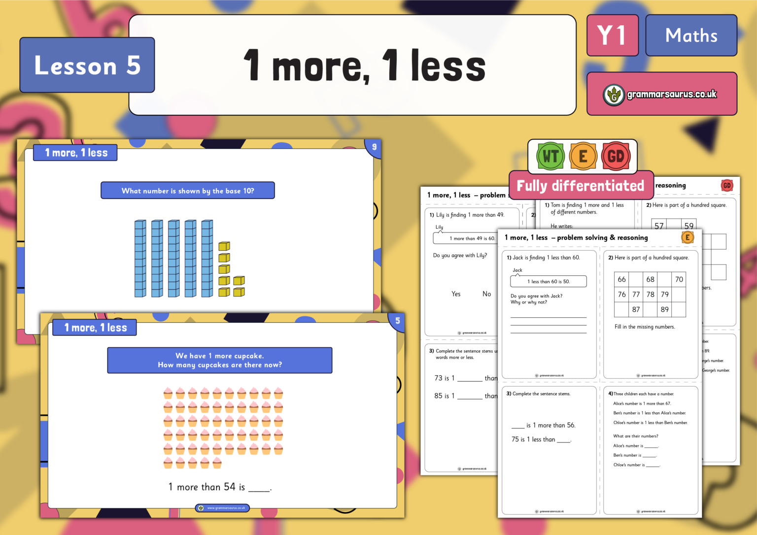 Year 1 Place Value (within 100) – 1 more, 1 less – Lesson 5 - Grammarsaurus