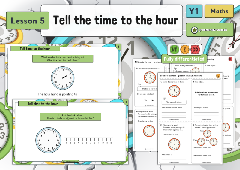 Year 1 Time - Tell the time by the hour - Lesson 5 - Grammarsaurus