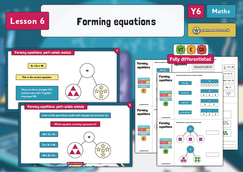 Year 6 Algebra - Forming Equations - Lesson 6 - Grammarsaurus
