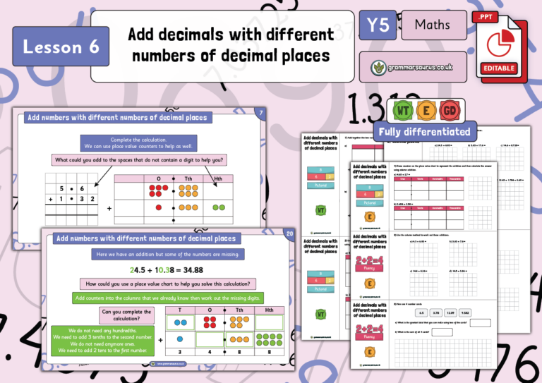 Year 5 Decimals (part 2) - Add decimals with different numbers of ...