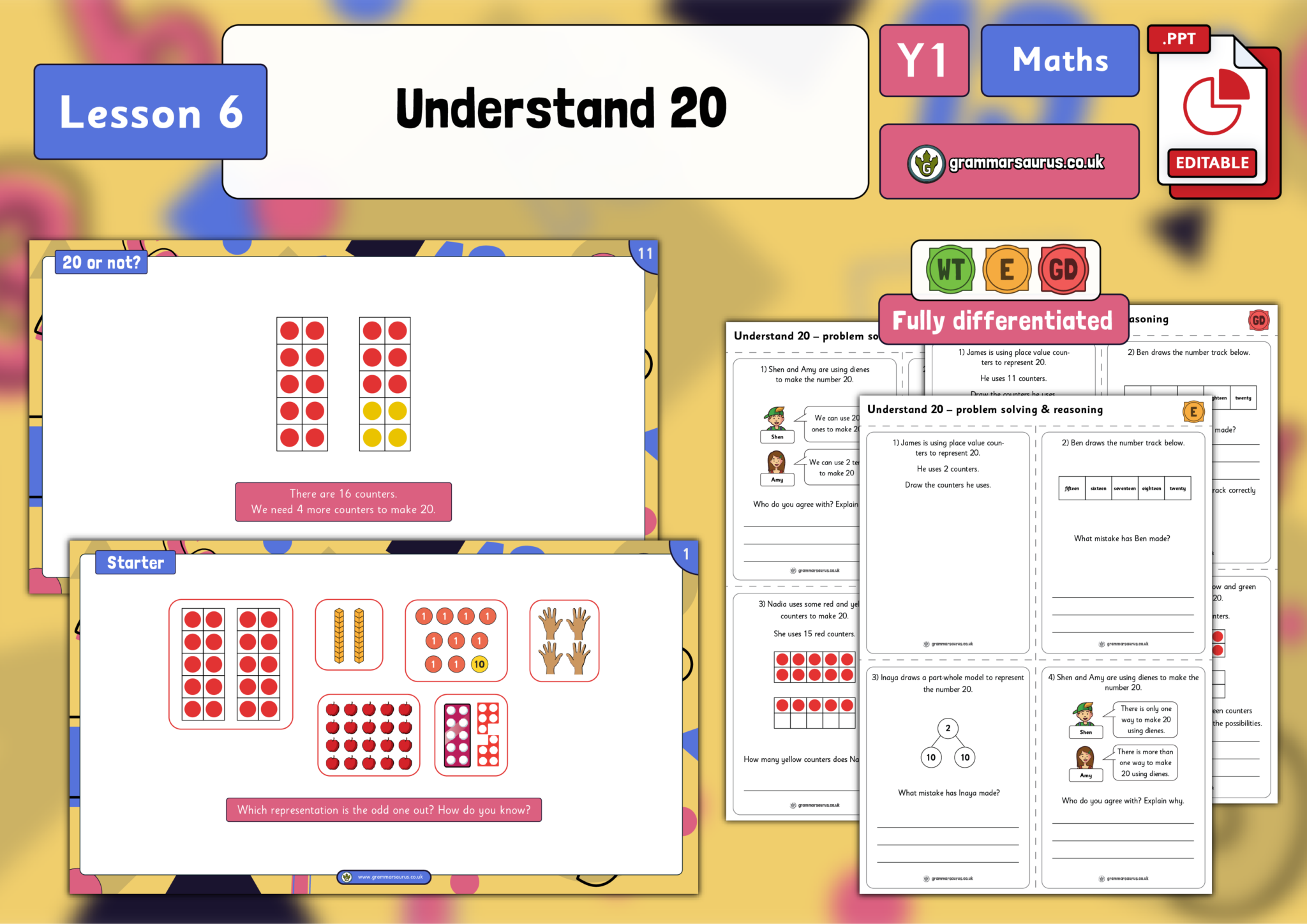 Year 1 Place Value (within 20) - Understand 20 - Lesson 6 - Grammarsaurus