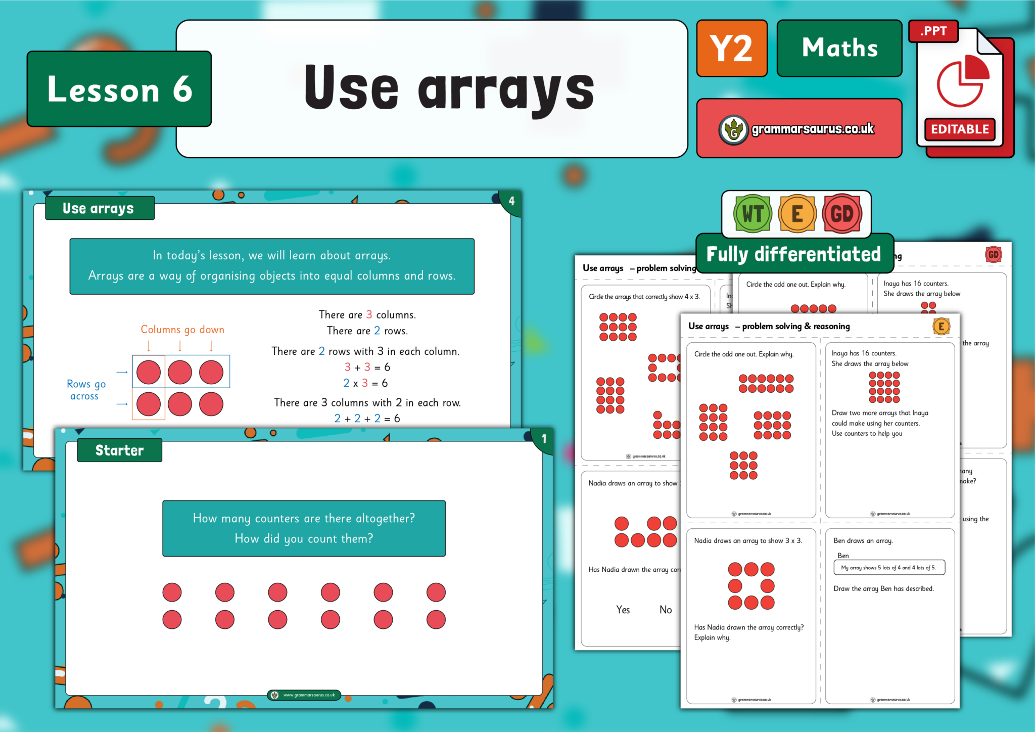 Year 2 Multiplication and Division - Use arrays - Lesson 6 - Grammarsaurus