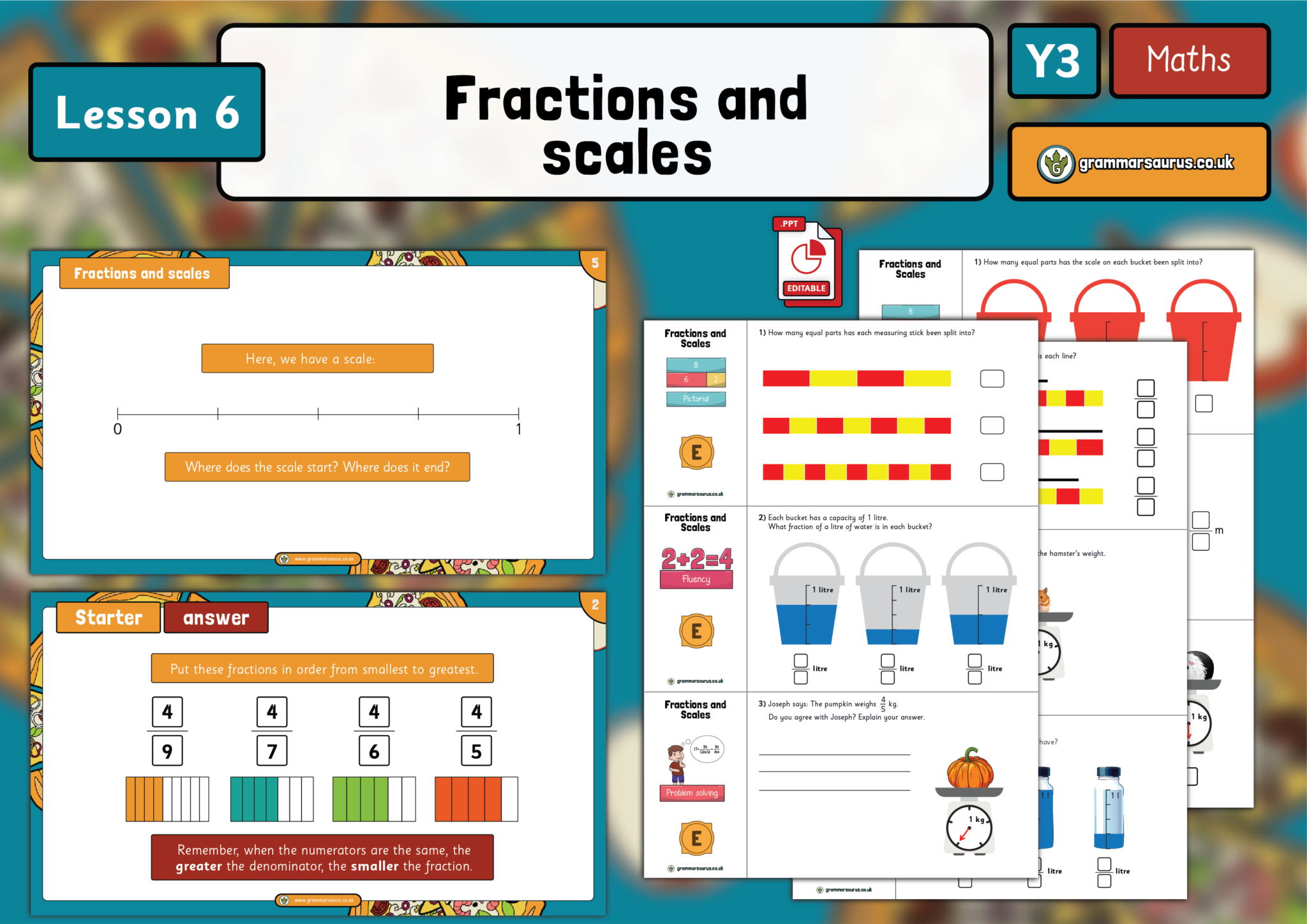 Year 3 Fractions – Fractions and scales – Lesson 6 - Grammarsaurus