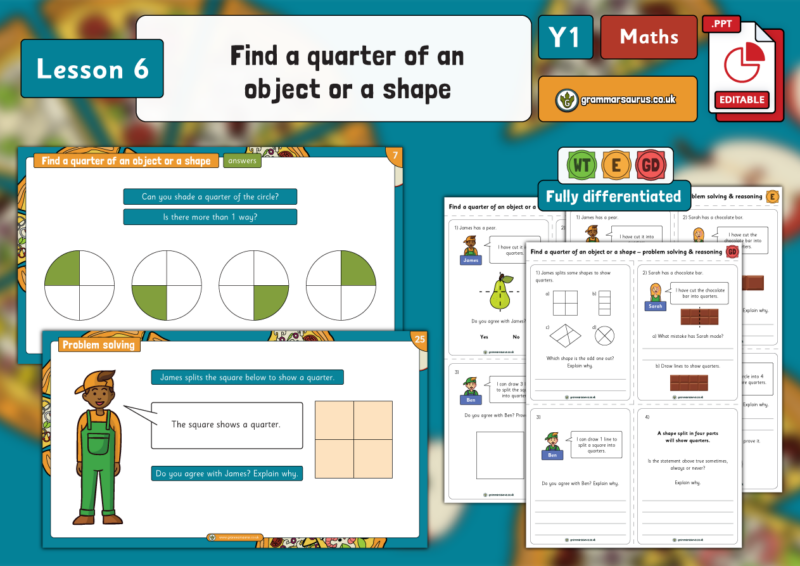 Year 1 Fractions - Find a quarter of an object or a shape - Lesson 6 ...