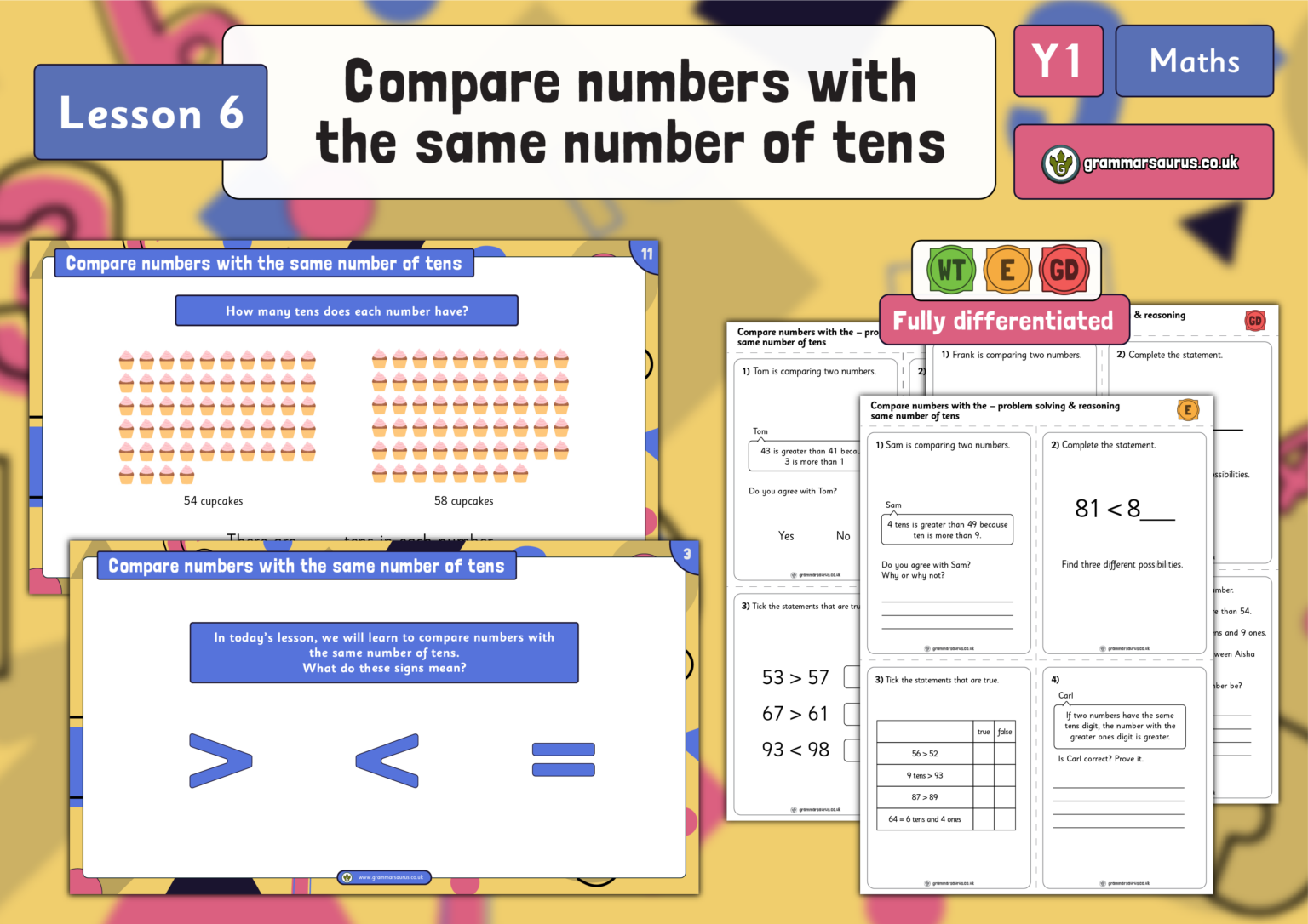 Year 1 Place Value (within 100) – Compare numbers with the same number ...