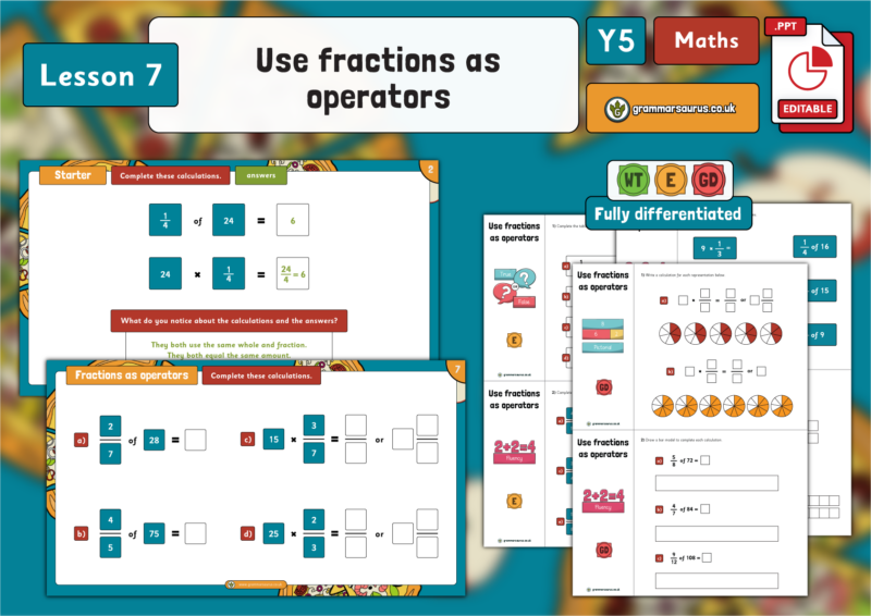 Year 5 Fractions - Use fractions as operators - Lesson 7 - Grammarsaurus