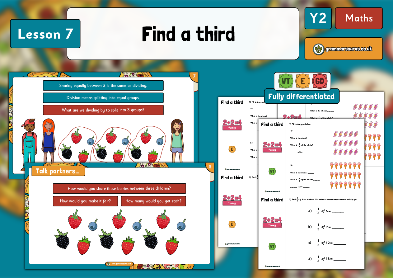 Year 2 Fractions – Find a third – Lesson 7 - Grammarsaurus