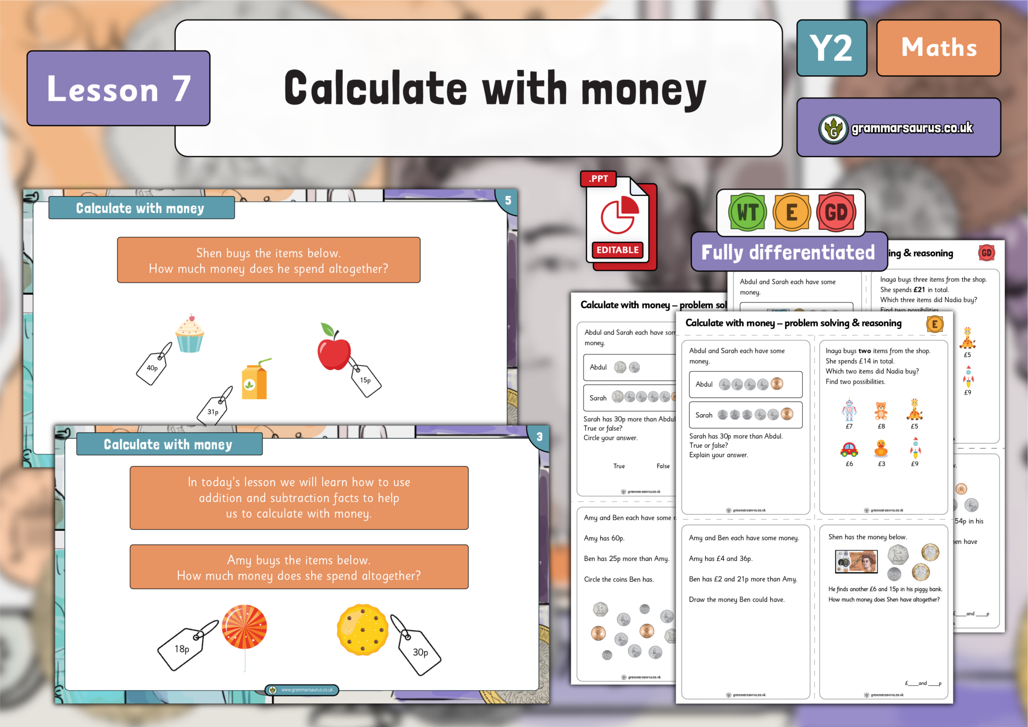 Year 2 Measurement - Money - Calculate with money - Lesson 7 ...