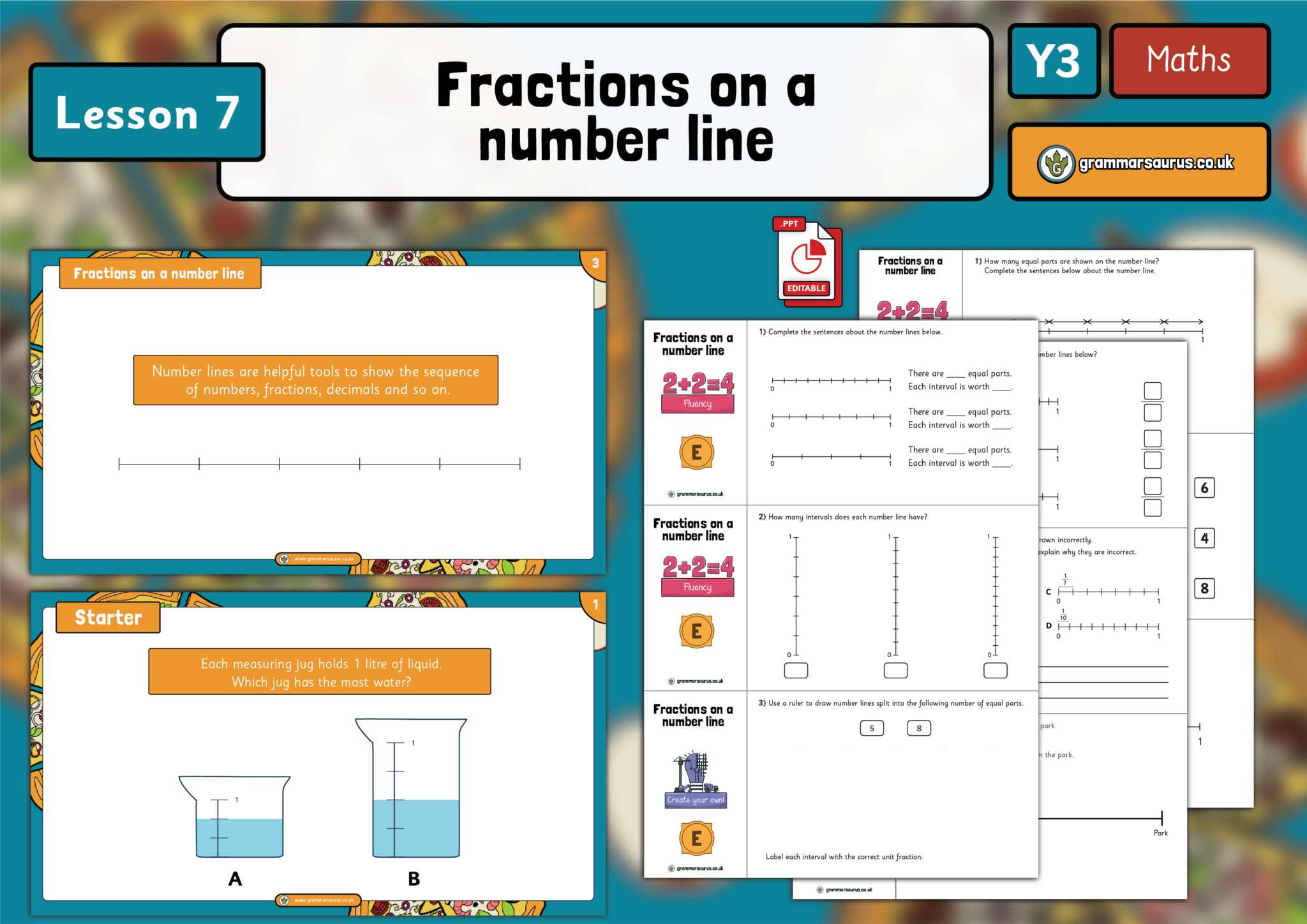 Year 3 Fractions – Fractions on a number line– Lesson 7 - Grammarsaurus
