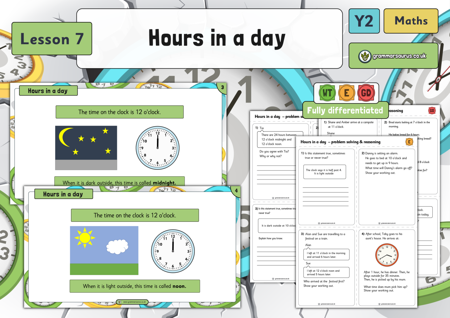 Year 2 Time – Hours in a day - Lesson 7 - Grammarsaurus