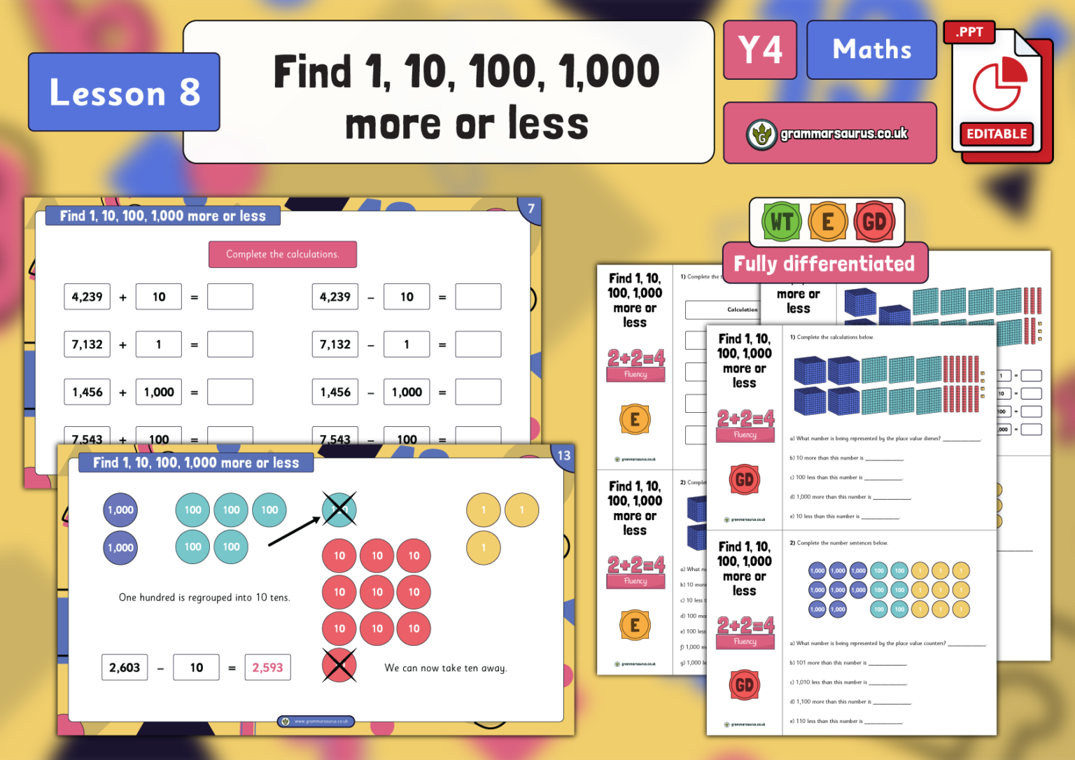 Year 4 Place Value – Find 1, 10, 100, 1,000 more or less – Lesson 8 ...