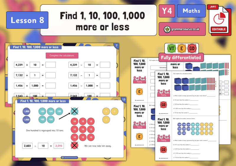 Year 4 Place Value – Find 1, 10, 100, 1,000 more or less – Lesson 8 ...