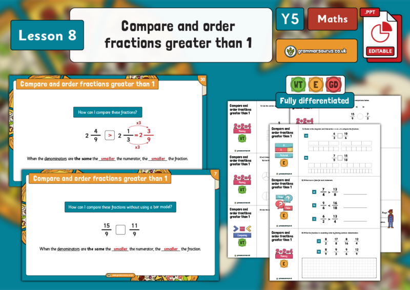 Year 5 Fractions - Compare and order fractions greater than 1 - Lesson ...