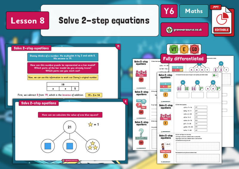 Year 6 Algebra - Solve 2-step equations - Lesson 8 - Grammarsaurus
