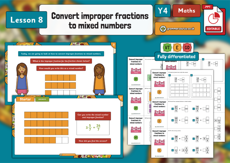 Year 4 Fractions - Convert improper fractions to mixed numbers - Lesson ...