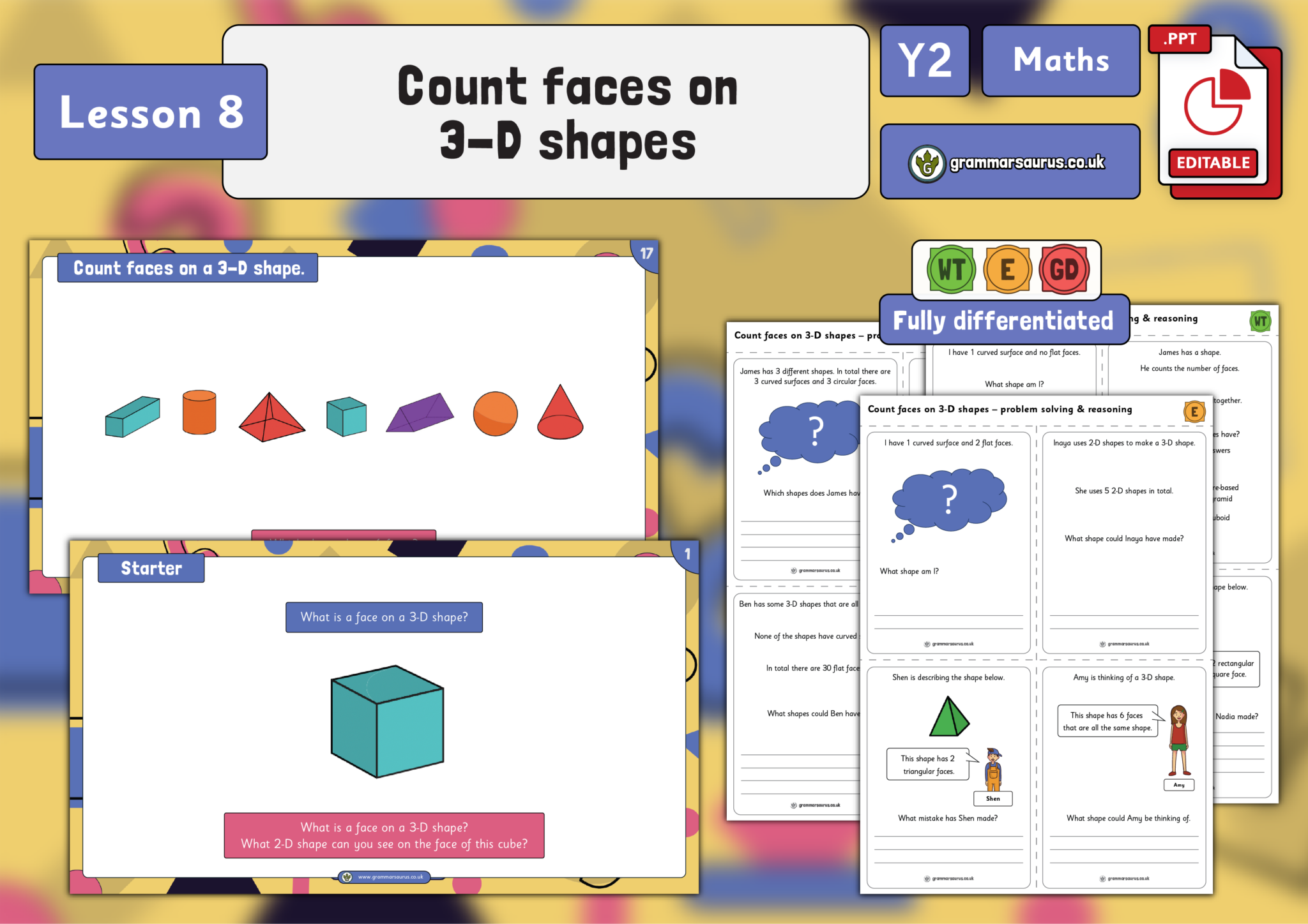Year 2 Properties of Shape - Count faces on 3-D shapes - Lesson 8 ...