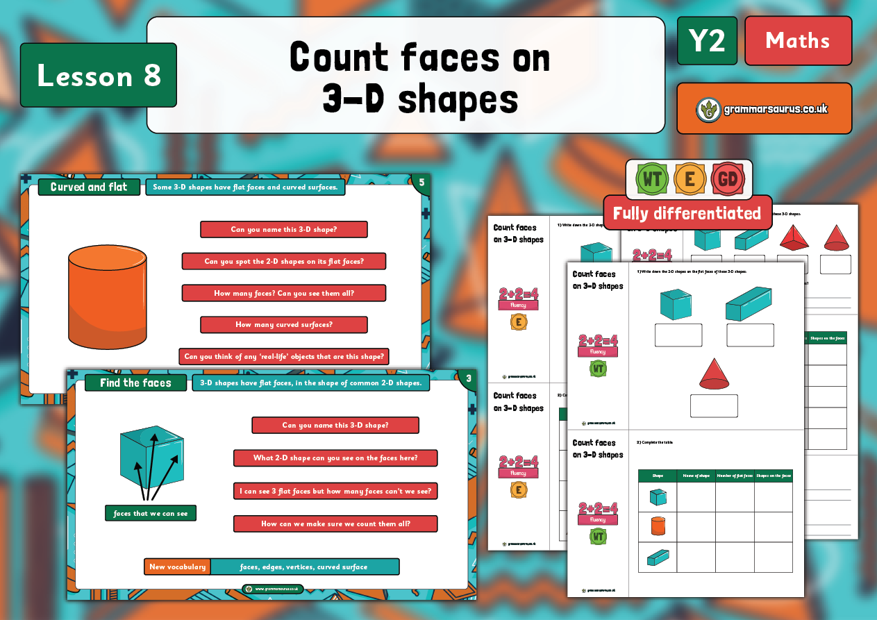 Year 2 Properties of Shape - Count Faces on 3-D Shapes - Lesson 8 ...