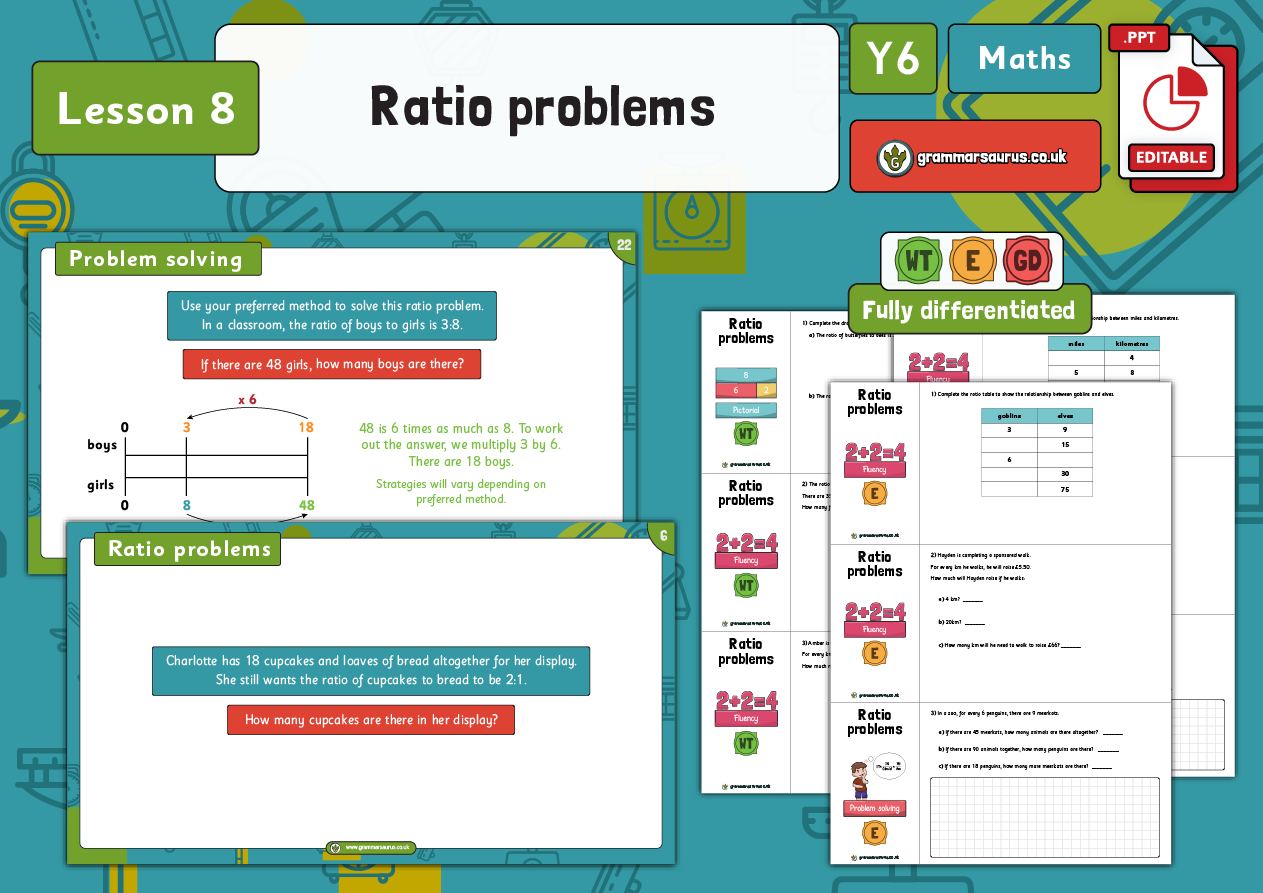 Year 6 Ratio - Ratio Problems - Lesson 8 - Grammarsaurus