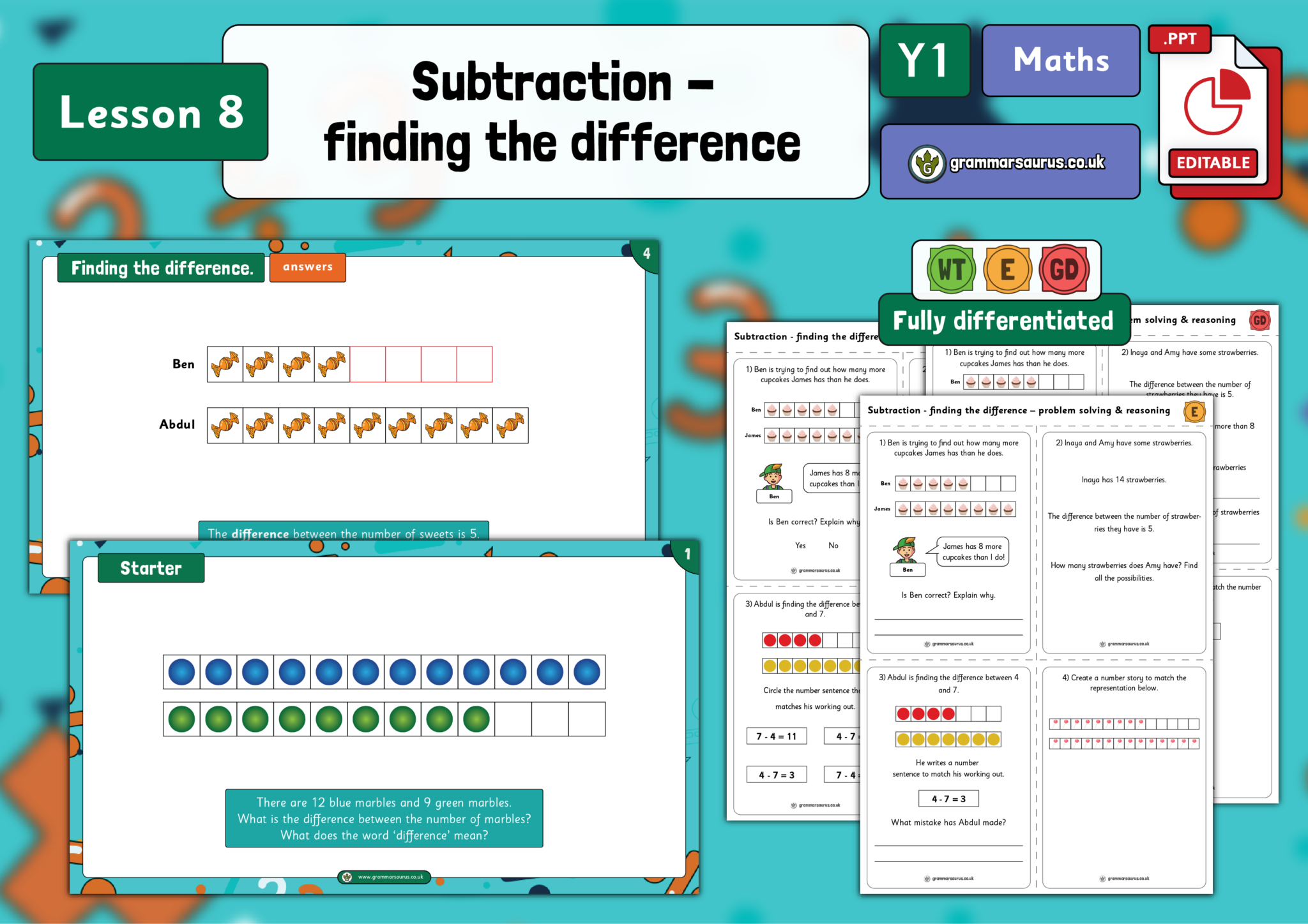 Year 1 Addition and Subtraction within 20 - Subtraction - finding the ...