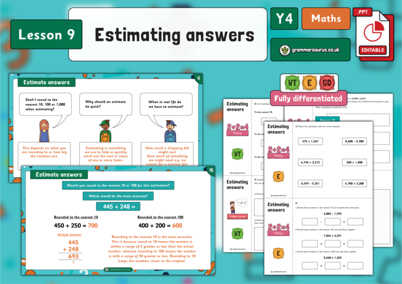 Year 4 Addition and Subtraction - Estimating answers - Lesson 9 ...