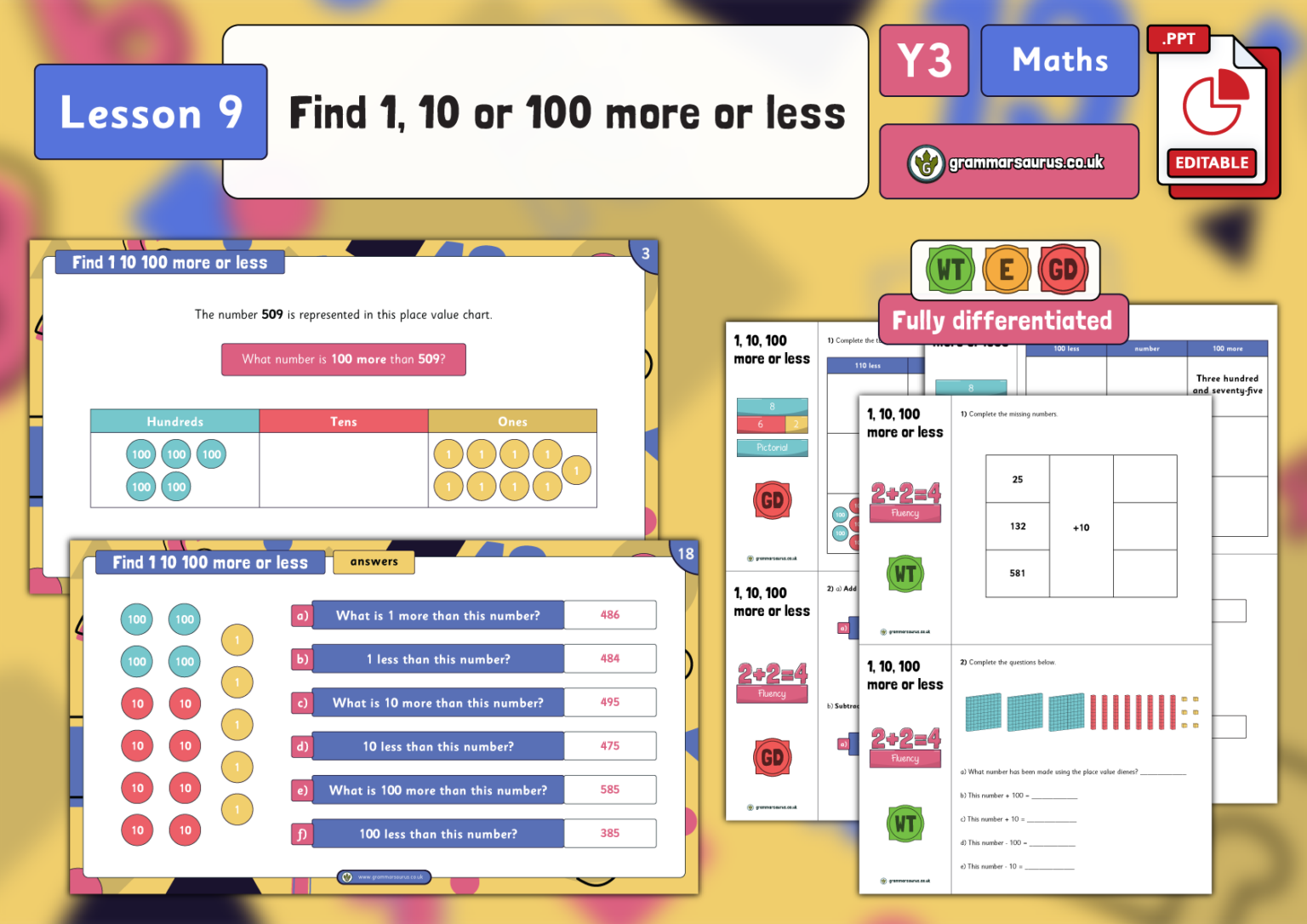 Year 3 Place Value - Find 1, 10 or 100 more or less - Lesson 9 ...