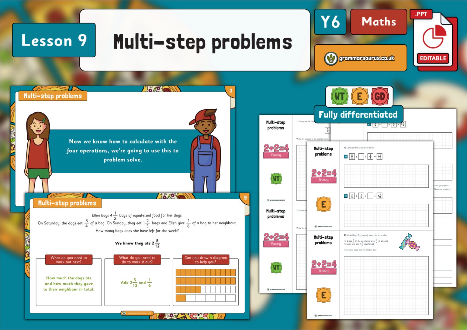 Year 6 Fractions A - Multi-step problems - Lesson 9 - Grammarsaurus