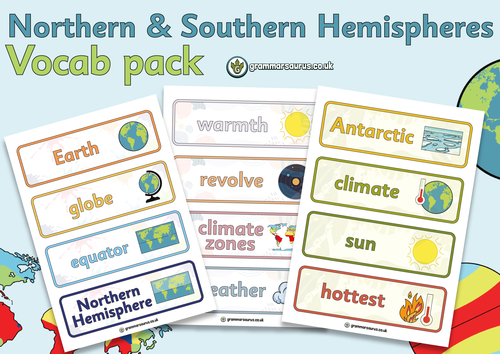Geography – Northern & Southern Hemispheres – Vocab Pack - Grammarsaurus