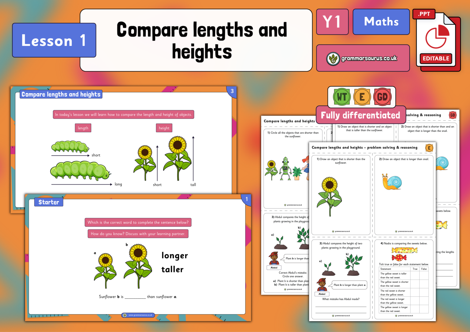 Year 1 Length and Height - Compare Lengths and Heights - Lesson 1 ...