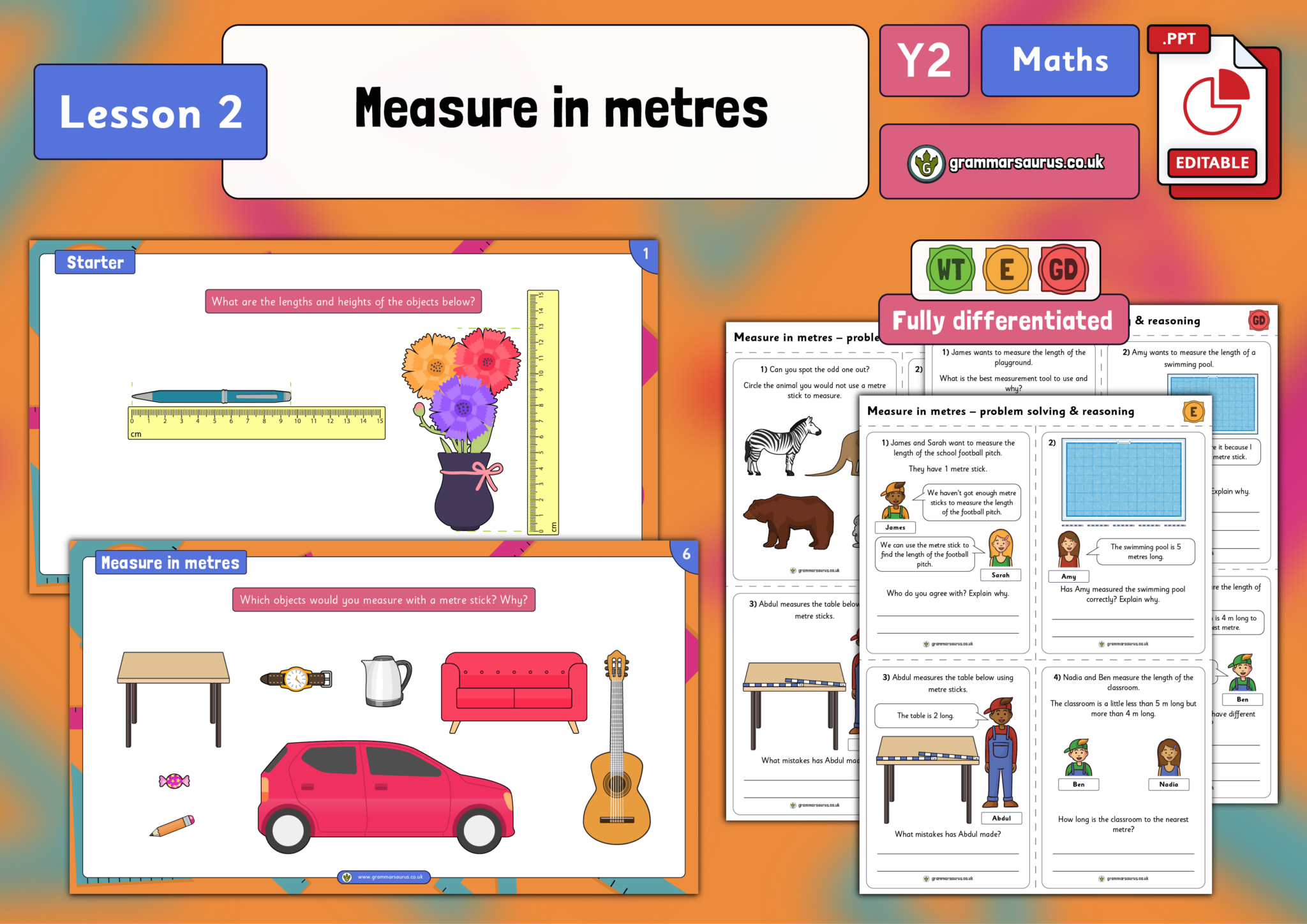 Year 2 Length and Height - Measure in metres - Lesson 2 - Grammarsaurus