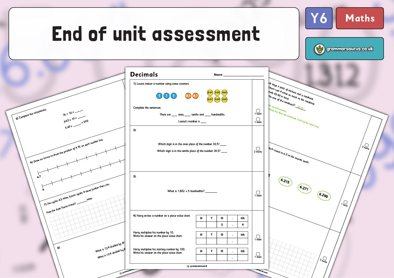Year 6 Decimals – End of Unit Assessment - Grammarsaurus