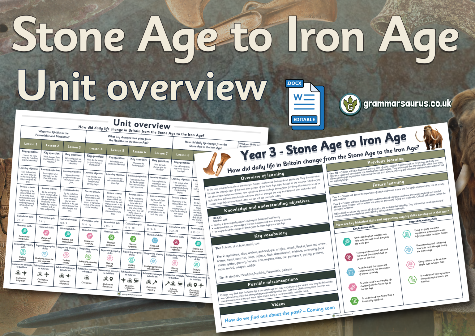 Year 3 History – Stone age to Iron age – Unit Overview - Grammarsaurus