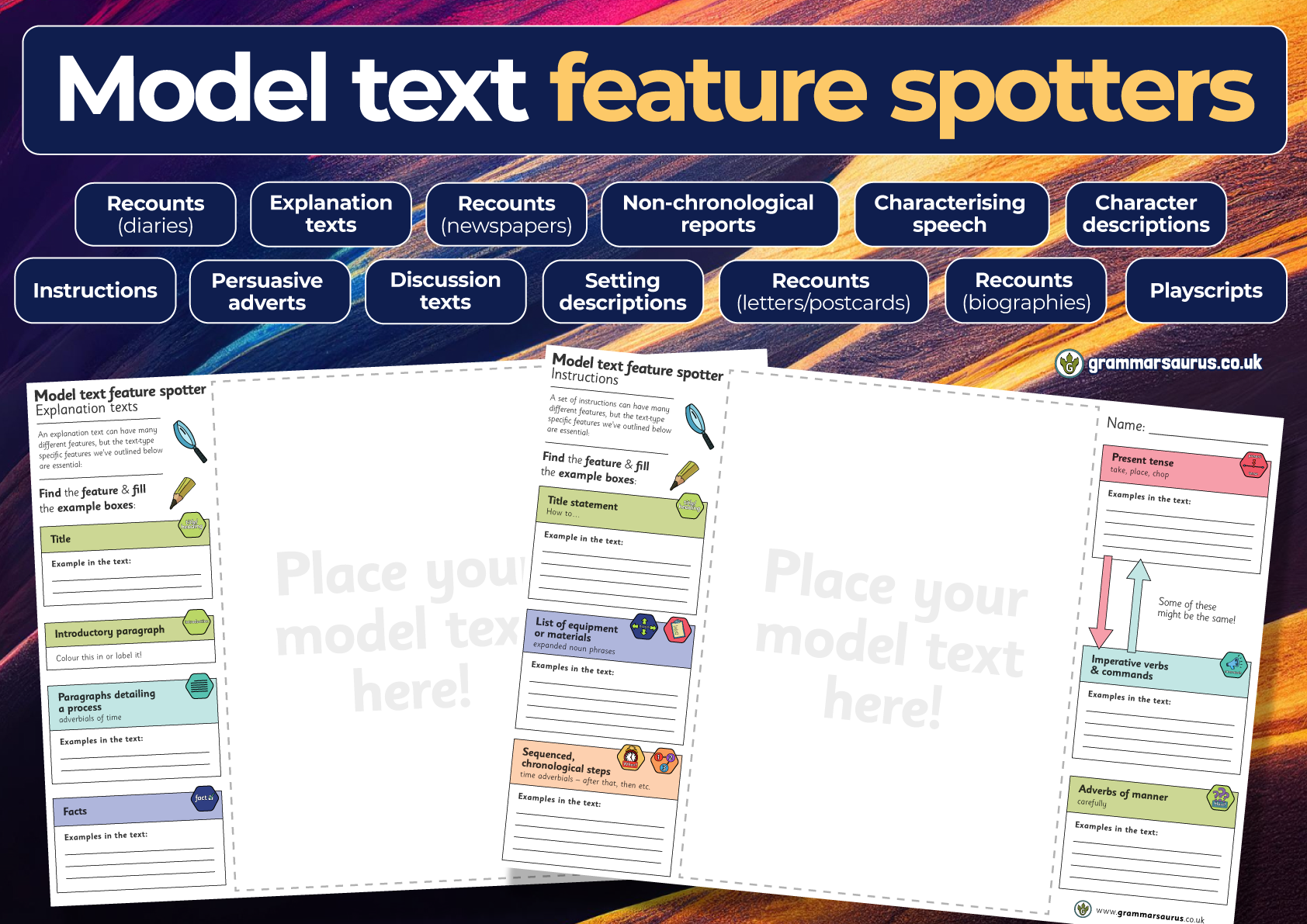 Model text feature spotters - Grammarsaurus