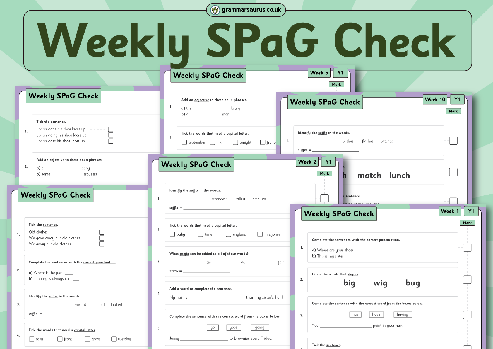 Year 1 Weekly SPaG Check - Spring - Grammarsaurus
