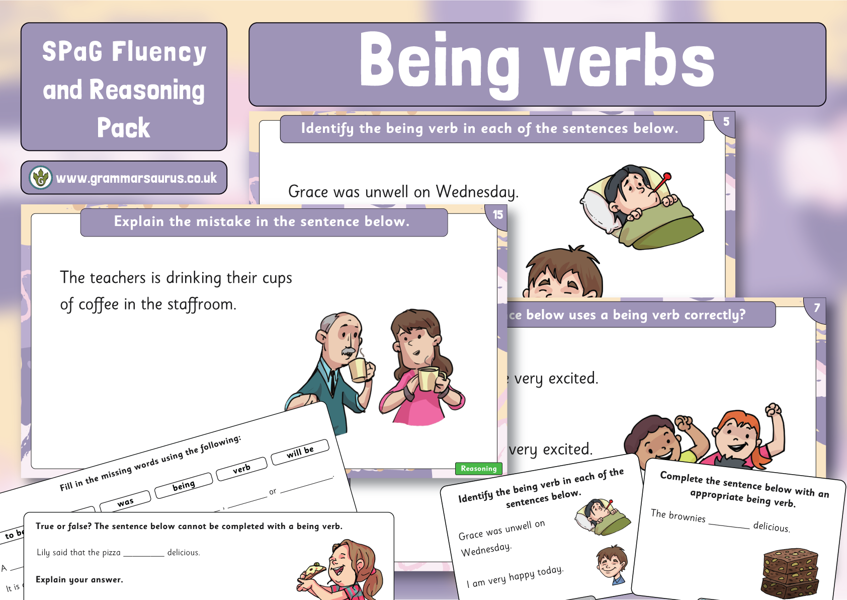 SPaG Fluency & Reasoning Pack – Being verbs - Grammarsaurus