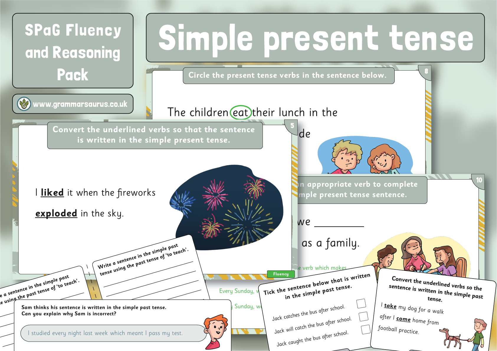 SPaG Fluency & Reasoning Pack - Simple Present Tense - Grammarsaurus