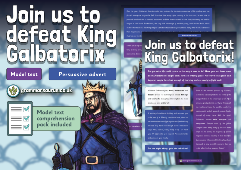 Year 6 Model Text – Persuasive advert – Join us to defeat King ...