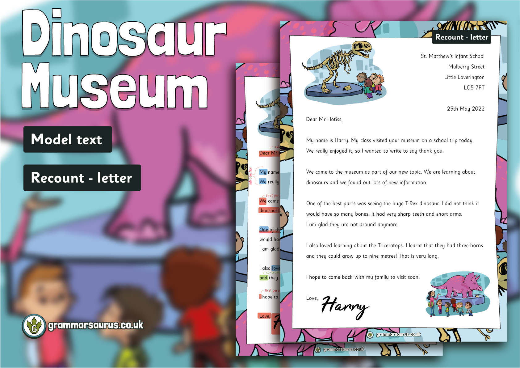 Year 1 Model Text – Recount - Letter - Dinosaur Museum - Grammarsaurus
