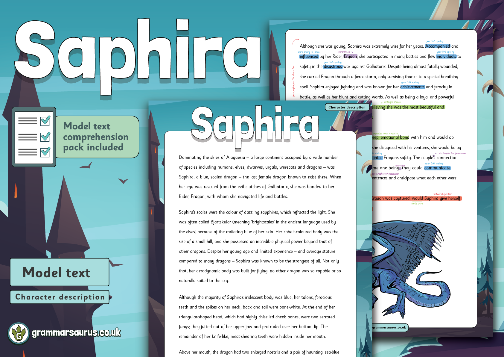 Year 6 Model Text - Character description - Saphira - Grammarsaurus