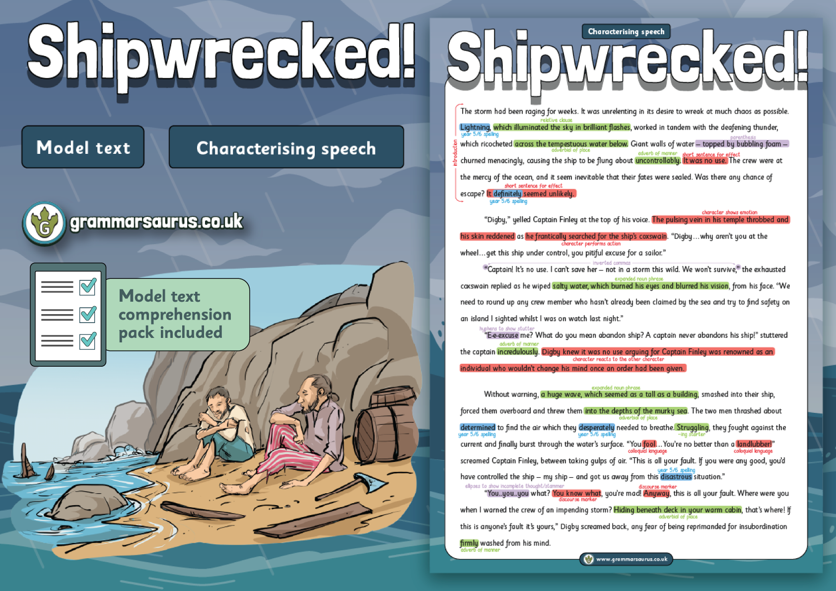 Year 5 Model text – Characterising speech – Shipwrecked! - Grammarsaurus